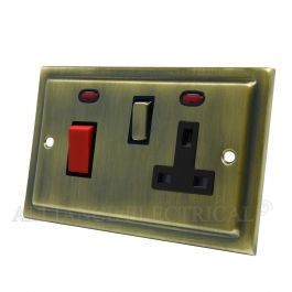 Victorian Antique Brass Cooker Control Unit with 2 Neon - 45A Cooker Socket