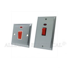 Satin Chrome Slimline 45A Cooker Switch - 45 Amp DP Switch w/ Neon