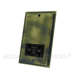 Slimline Antique Brass Shaver Socket Outlet 2 Gang Dual Voltage 115V/230V